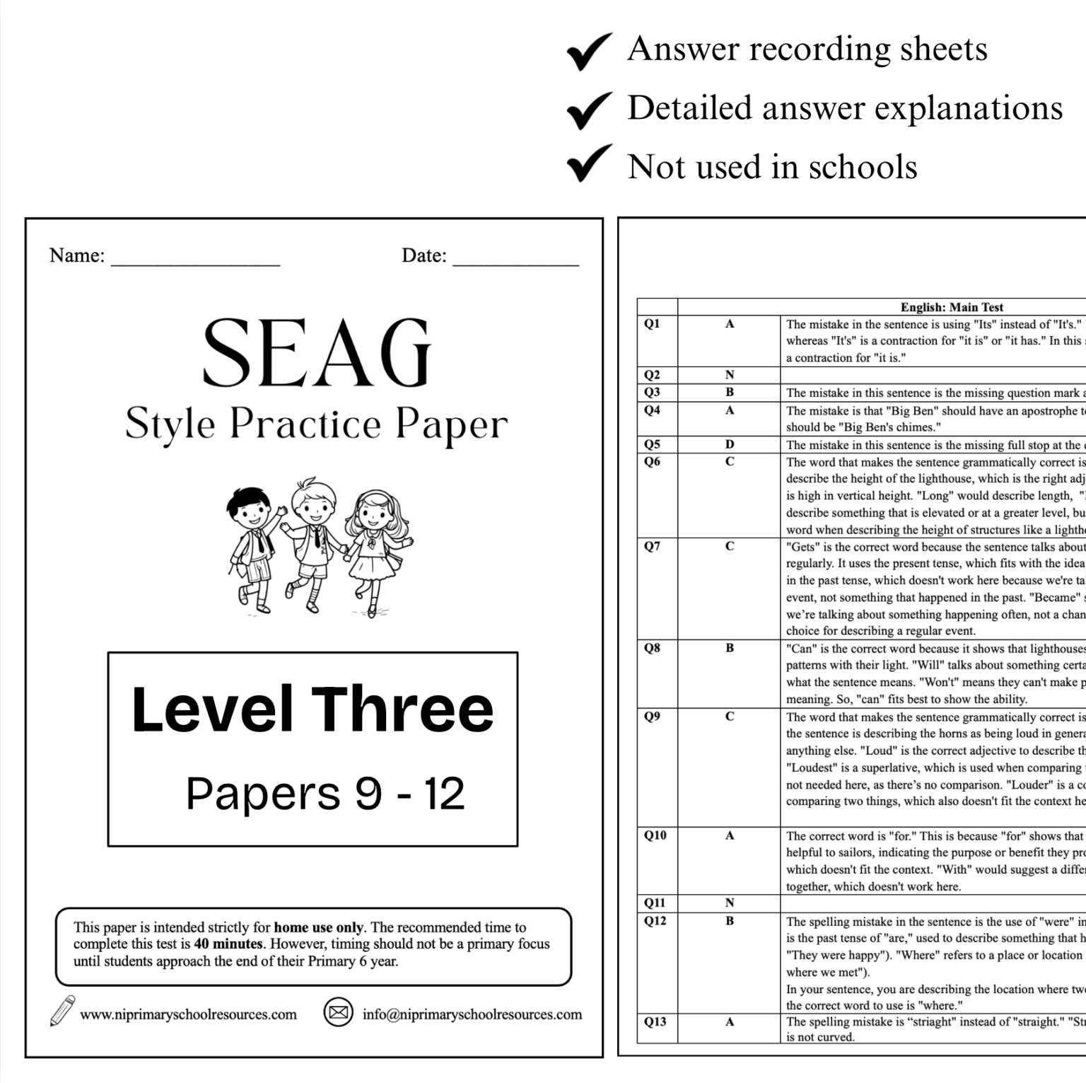 NI Primary School Resources | Transfer Tests | SEAG | Northern Ireland