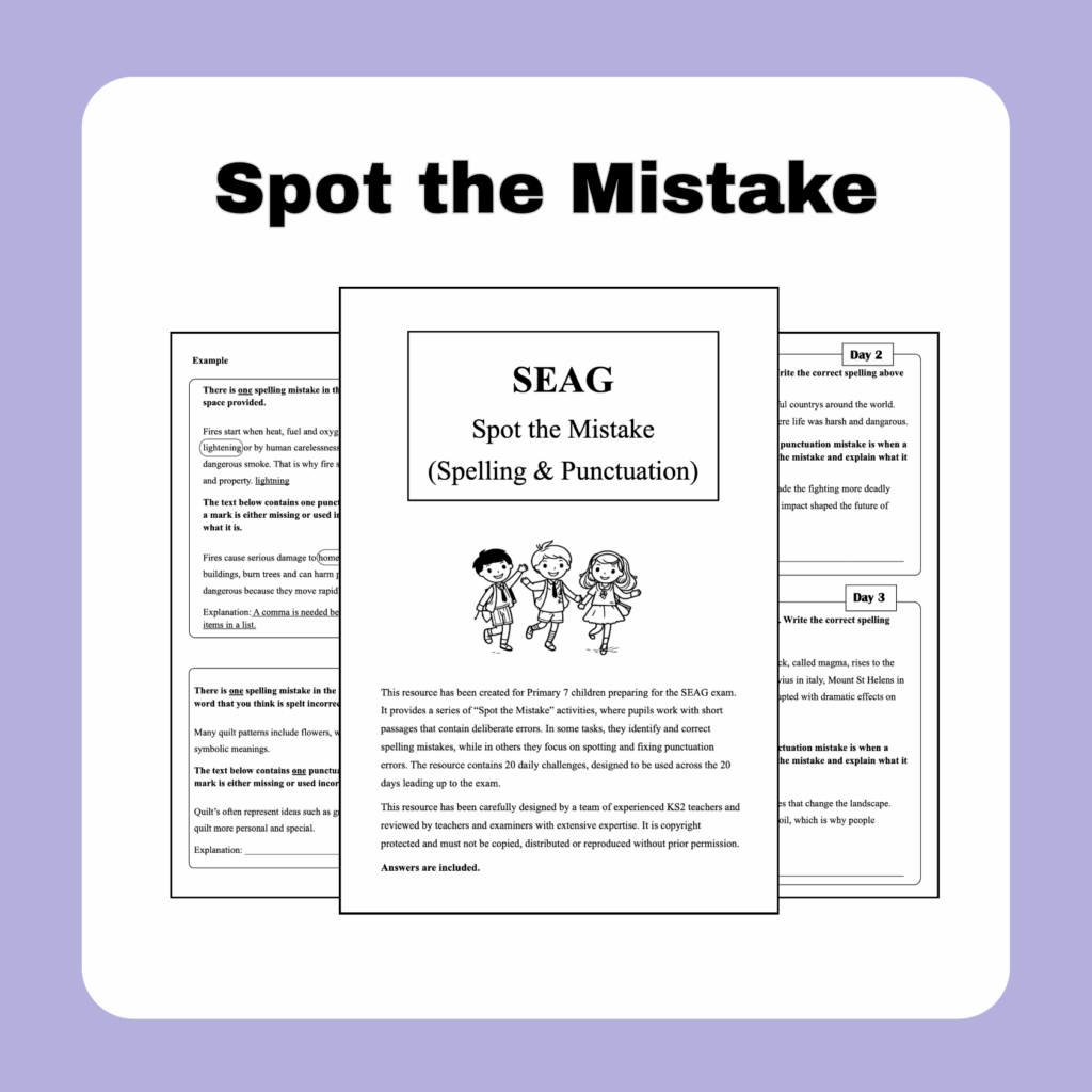 Spot the Mistake (Spelling & Punctuation) Challenging | NI Primary ...